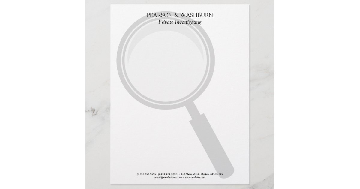Magnifying Glass Private Eye Name & Contact Letterhead | Zazzle