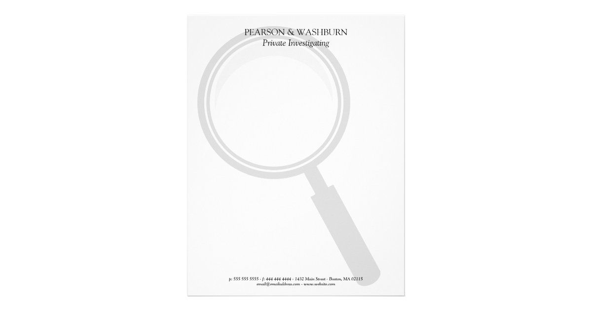 Magnifying Glass Private Eye Name & Contact Letterhead | Zazzle.com
