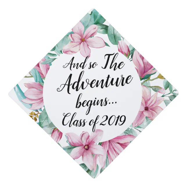 Magnolia Adventure Begins Custom Class Year Graduation Cap Topper | Zazzle