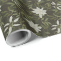 Magnolia and green leaves on black wrapping paper | Zazzle
