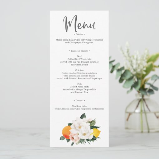 Magnolia Citrus Wedding Menu and Thank You Invitation | Zazzle
