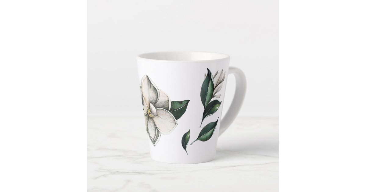 Magnolia Contemporary Botanical Latte Mug | Zazzle