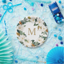 Magnolia Cotton Monogram Paper Plates | Zazzle