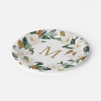 Magnolia Cotton Monogram Paper Plates | Zazzle