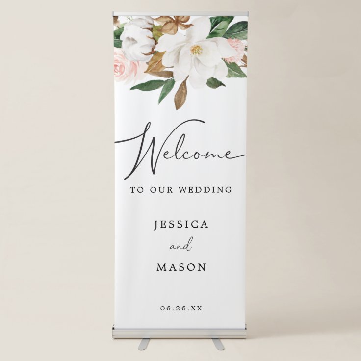 Magnolia Cotton Wedding Welcome Banner with Stand | Zazzle