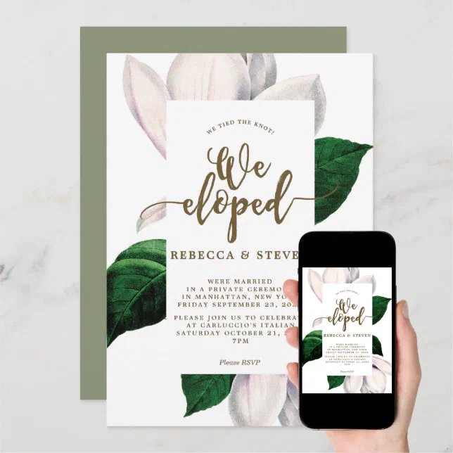 magnolia floral modern we eloped invitation | Zazzle