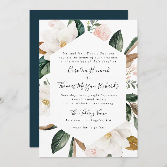 magnolia floral wedding invitation | Zazzle