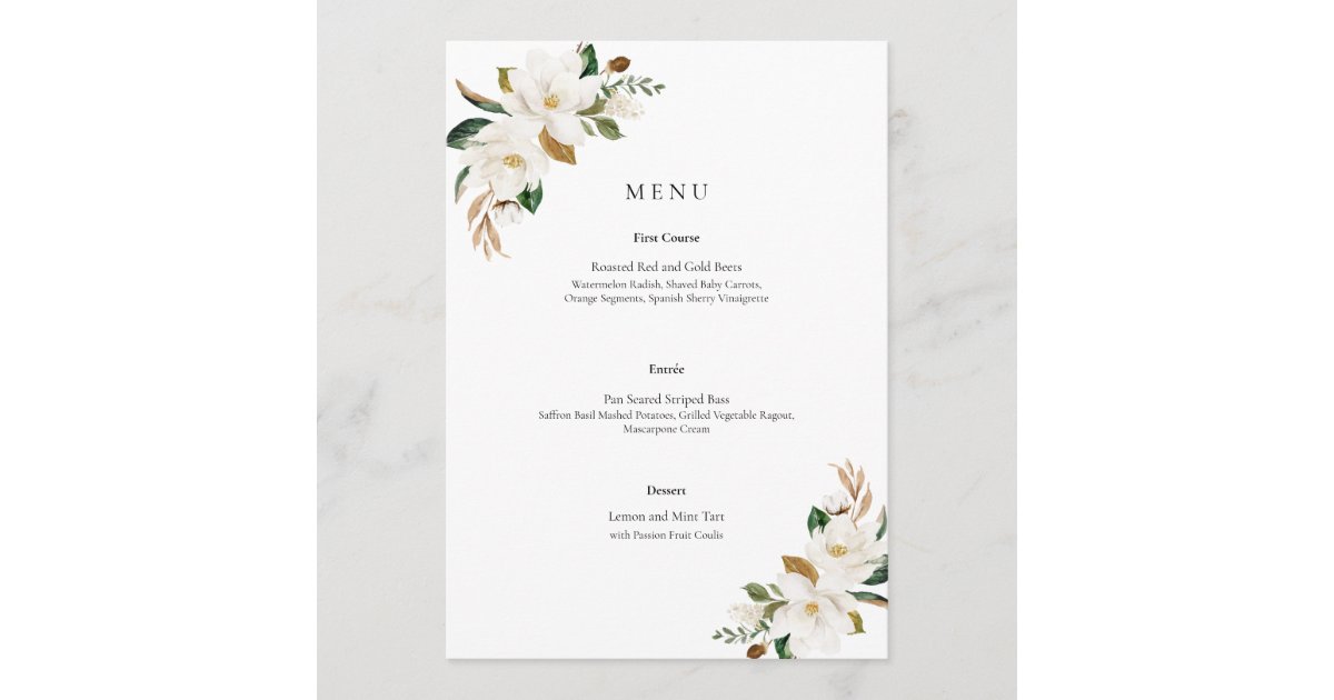 Magnolia Floral Wedding Menu | Zazzle