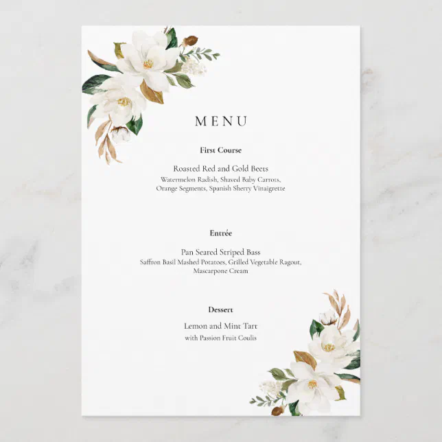 Magnolia Floral Wedding Menu | Zazzle