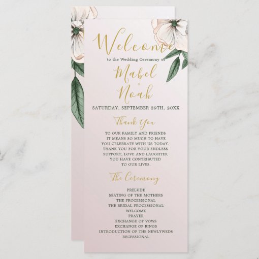 Magnolia Floral Wedding Welcome Program | Zazzle