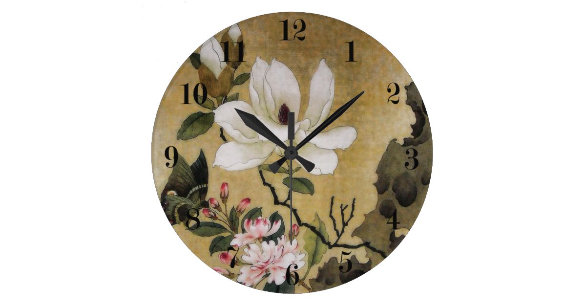 Magnolia Flower and Butterfly Ming Dynasty Large Clock | Zazzle.com