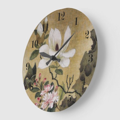 Magnolia Flower and Butterfly Ming Dynasty Large Clock | Zazzle