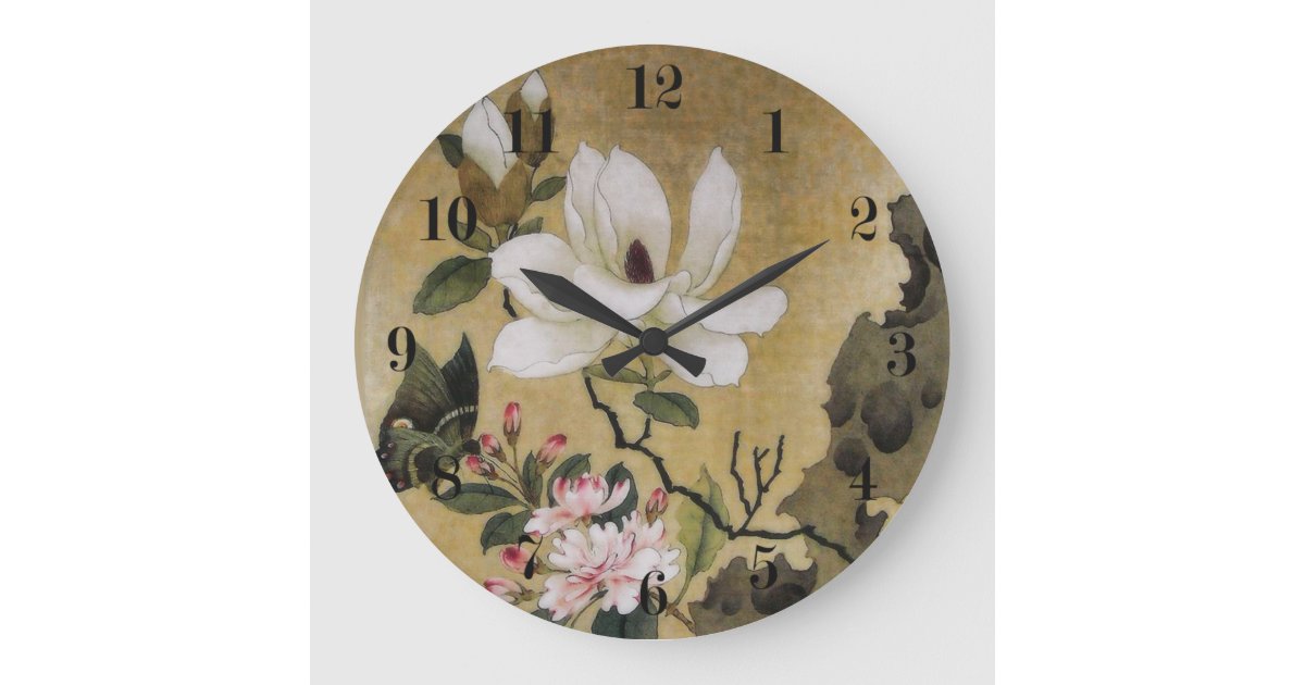 Magnolia Flower and Butterfly Ming Dynasty Large Clock | Zazzle