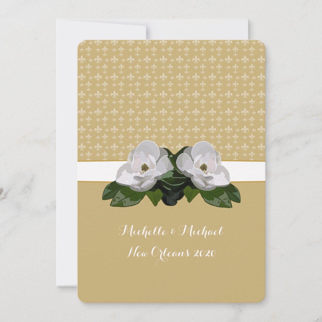Magnolia Flower Fleur de Lis Wedding Invitation | Zazzle