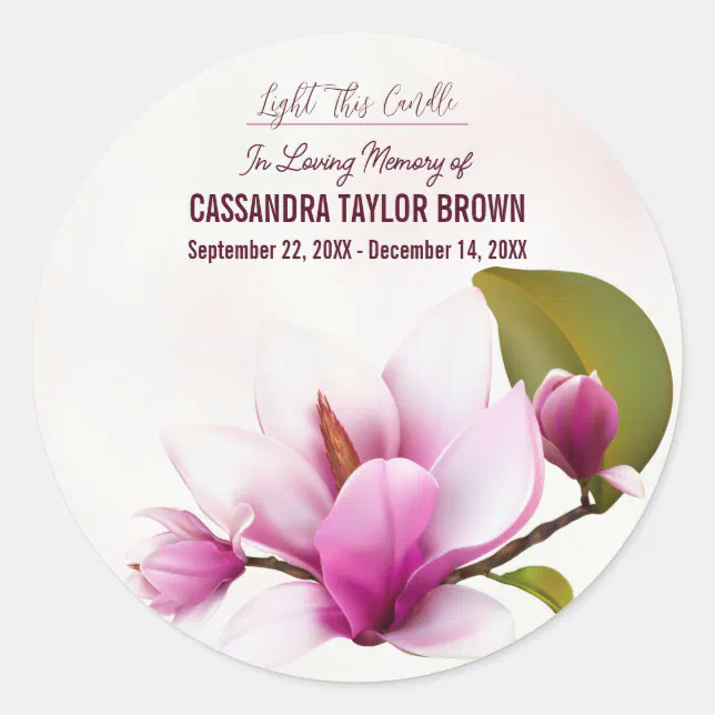 Magnolia Flower Funeral Memorial Classic Round Sticker | Zazzle