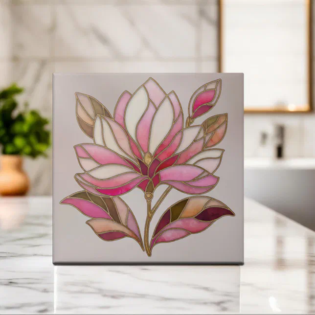 Magnolia Flower Mosaic Ceramic Tile | Zazzle