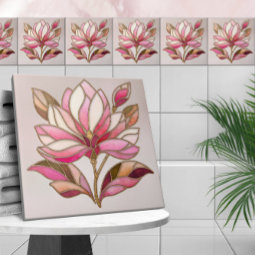 Magnolia Flower Mosaic Ceramic Tile | Zazzle