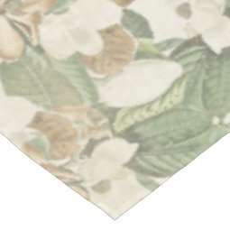 Magnolia Flowers White & Gold Floral Tablecloth | Zazzle