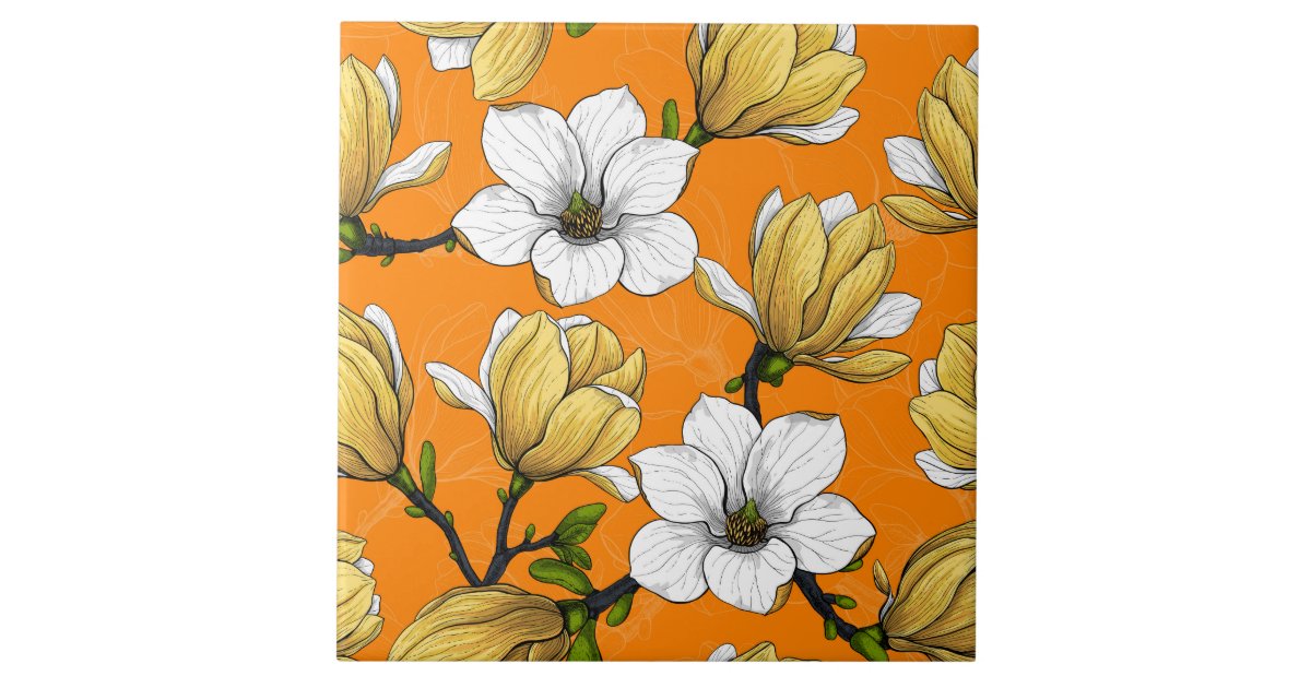 Magnolia garden in yellow ceramic tile | Zazzle