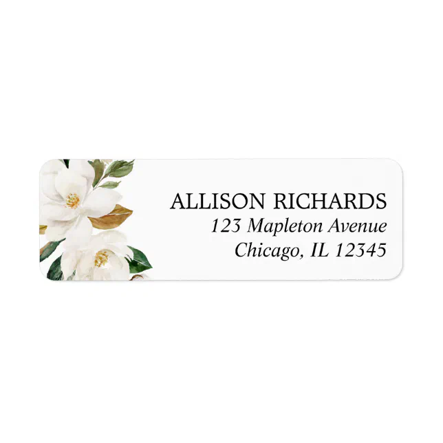 Magnolia greenery white cream floral watercolors label | Zazzle