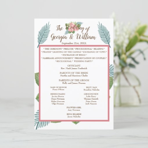 Magnolia Lilies Bouquet Wedding Program Menu Chart | Zazzle
