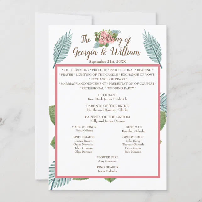 Magnolia Lilies Bouquet Wedding Program Menu Chart | Zazzle