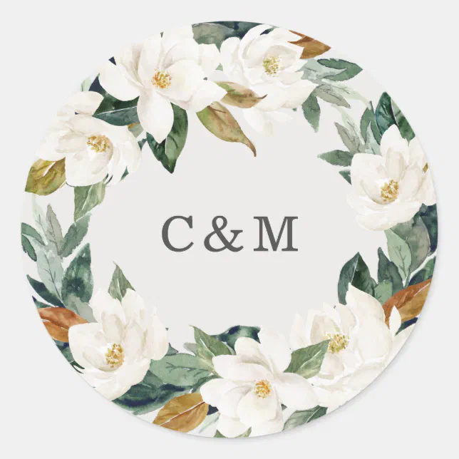 Magnolia Monogram Sticker Tag | Zazzle