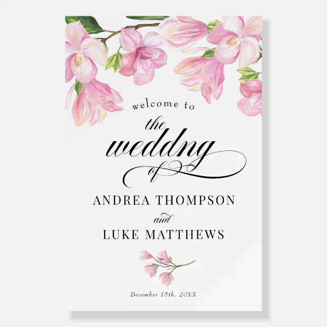 Magnolia Pink Floral Wedding Welcome Sign Poster | Zazzle