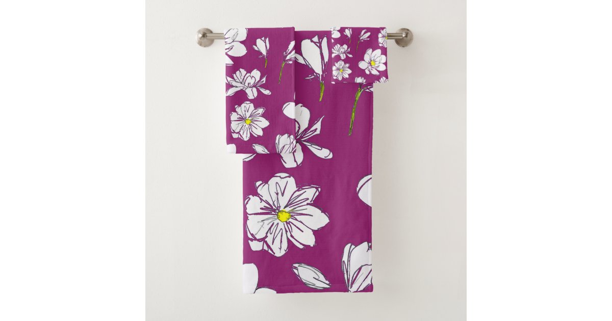 Magnolia Raspberry Bath Towel Set | Zazzle