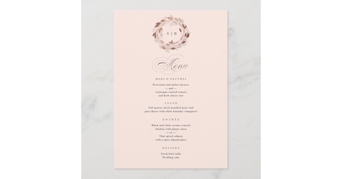 Magnolia wreath wedding dinner menu | Zazzle