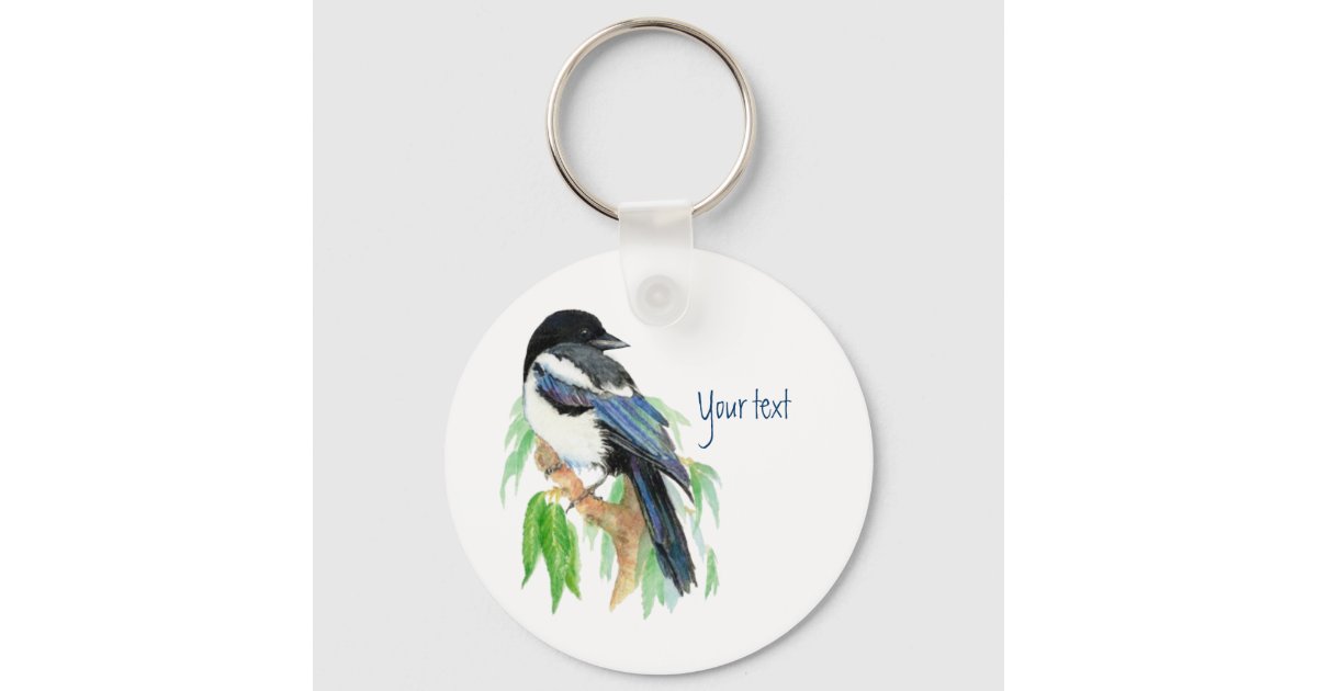 Magpie in Willow Tree, Bird, Garden to Customize Keychain | Zazzle