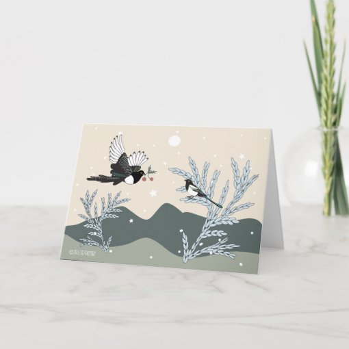 Magpies & berries.Magpie Holiday card | Zazzle