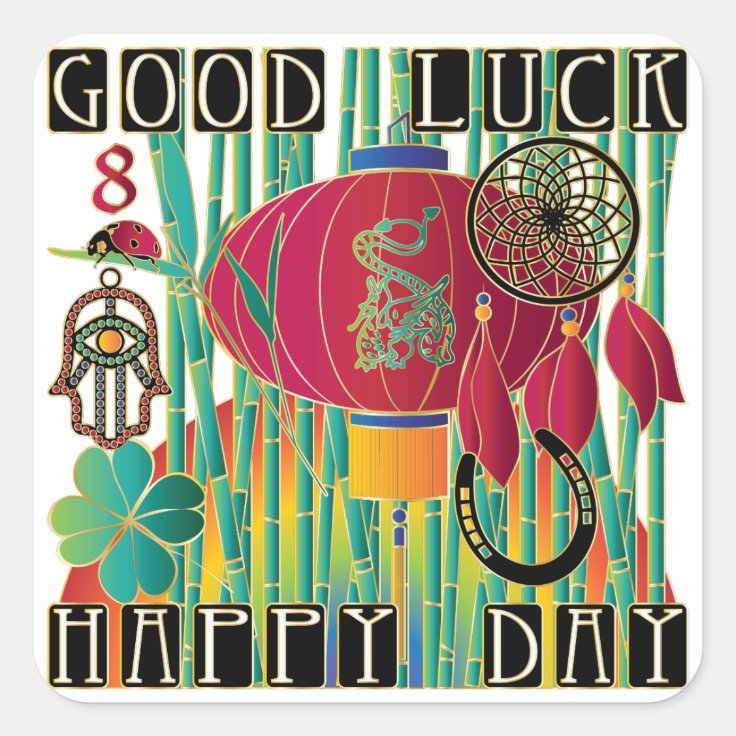Mah Jongg Good Luck Happy Day Square Sticker | Zazzle