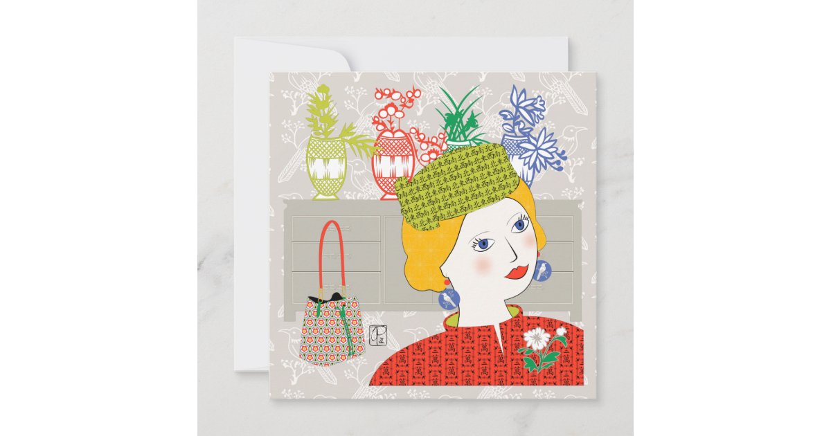Mah Jongg Lady 03 Flat Card | Zazzle