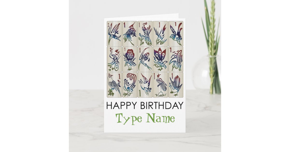 Mah Jongg One Bam Birds Birthday Card | Zazzle
