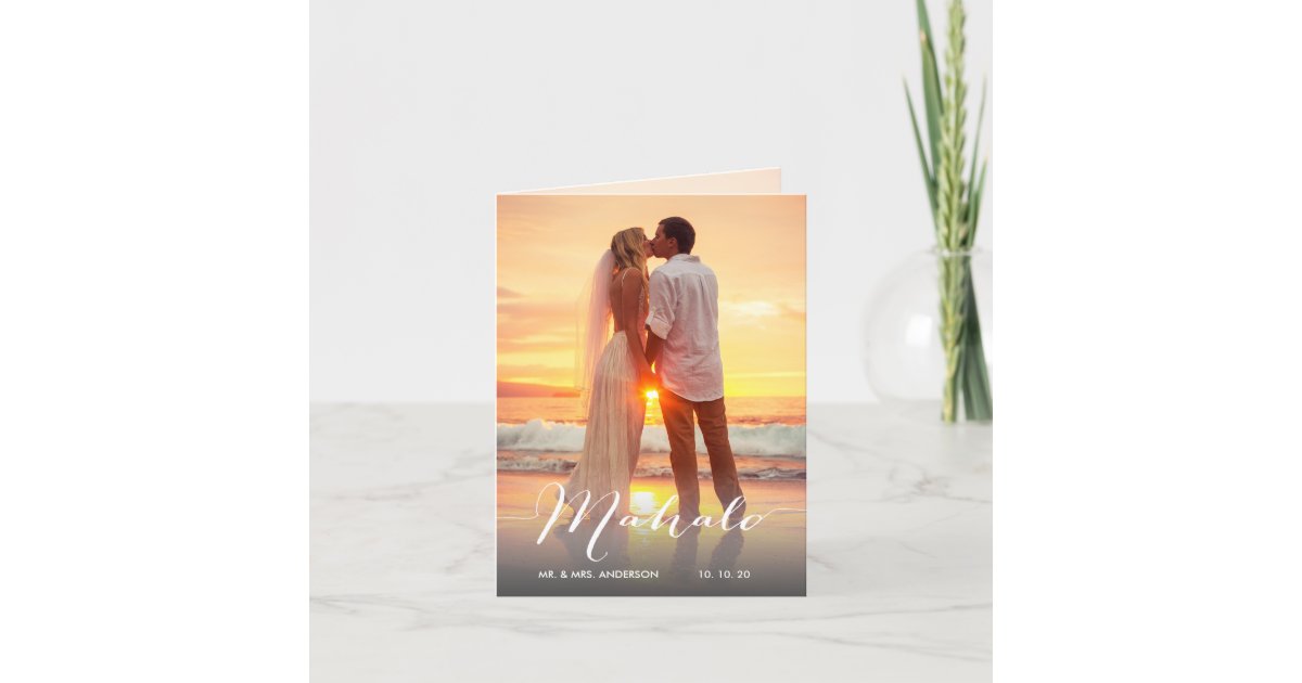 Mahalo 2 Photo Wedding Thank You Note Card | Zazzle