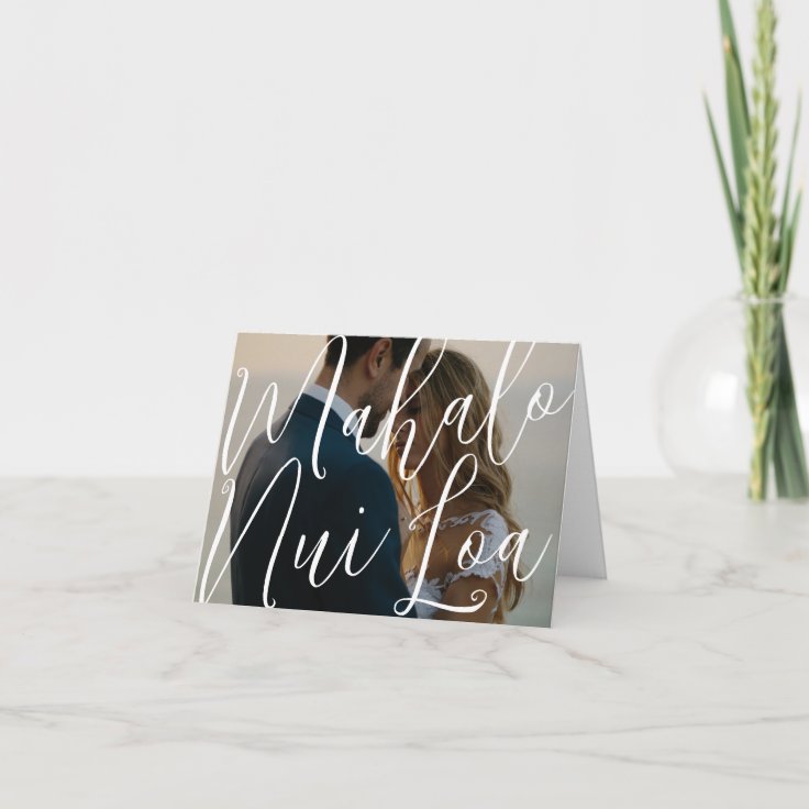 Mahalo Nui Loa | Hawaiian Wedding Photo Thank You Card | Zazzle