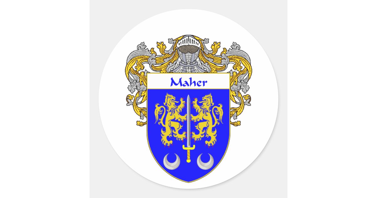 Maher Coat of Arms (Mantled) Classic Round Sticker | Zazzle