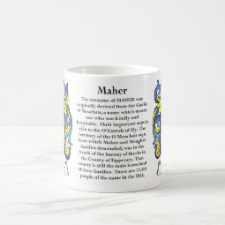 Maher, Origin, Meaning and the Crest on a mug | Zazzle
