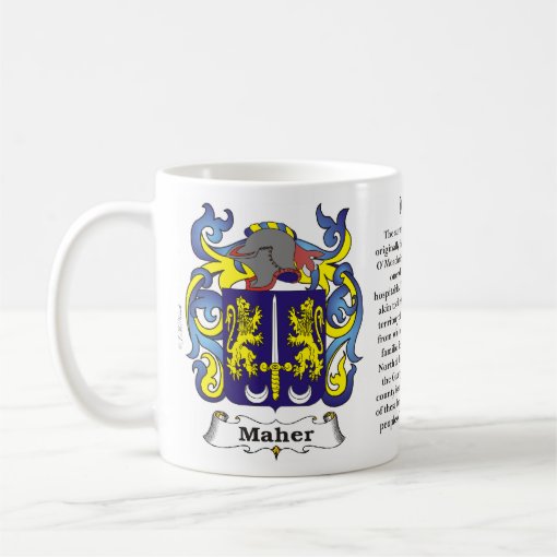 Maher, Origin, Meaning and the Crest on a mug | Zazzle