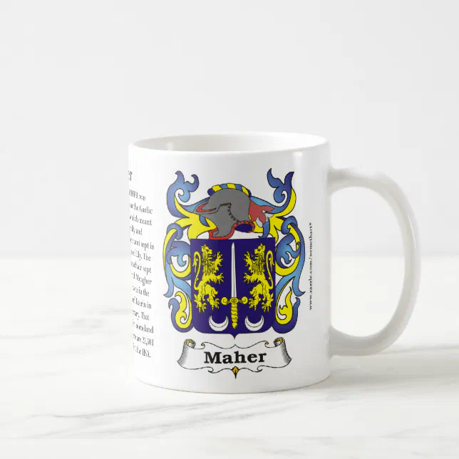 Maher, Origin, Meaning and the Crest on a mug | Zazzle