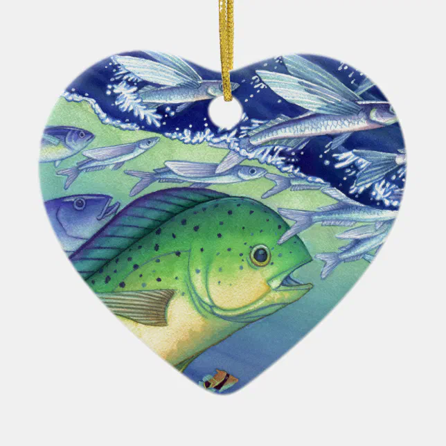 Mahi Mahi (Dolphin Fish) chasing Flying Fish Ceramic Ornament | Zazzle