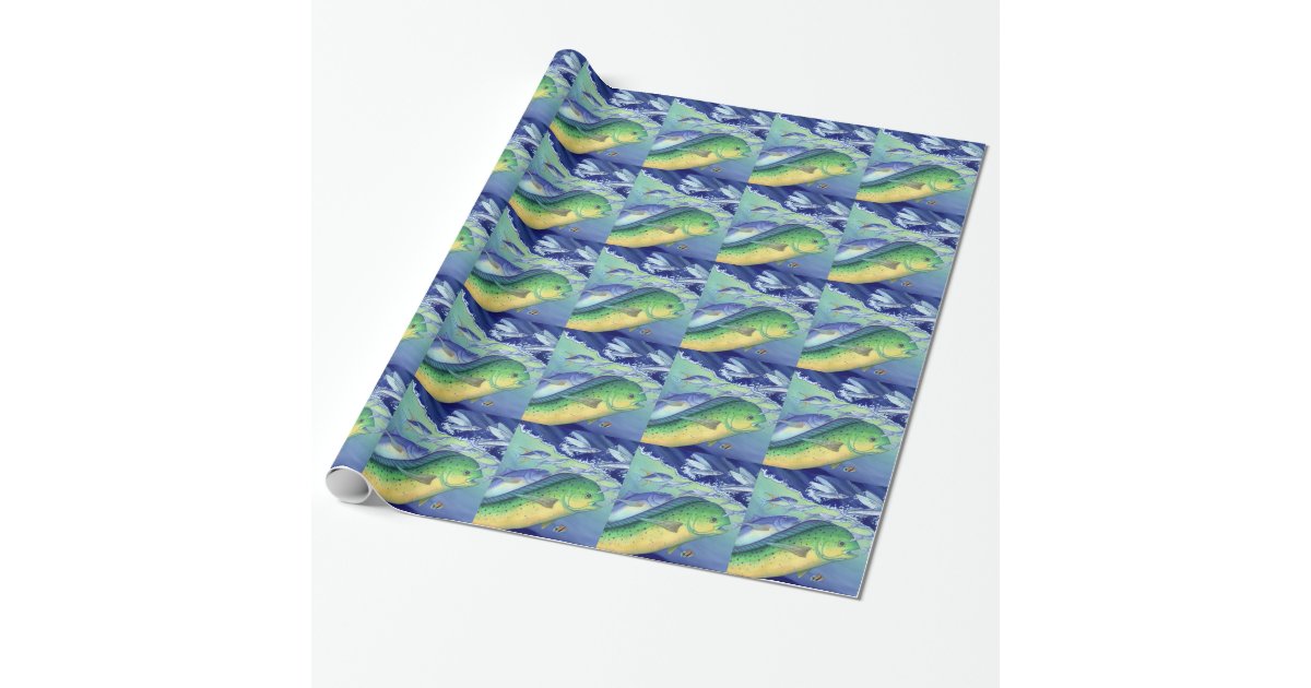 Mahi Mahi (Dolphin Fish) chasing Flying Fish Wrapping Paper | Zazzle