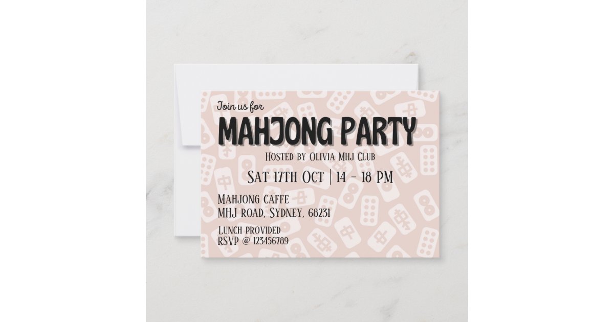 Mahjong party pink tiles invitation | Zazzle