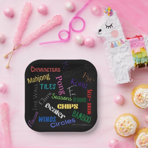 Mahjong Themed Paper Plate in Black | Zazzle