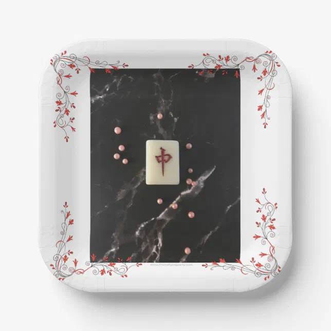 Mahjong themed paper plate with the Red Dragon | Zazzle