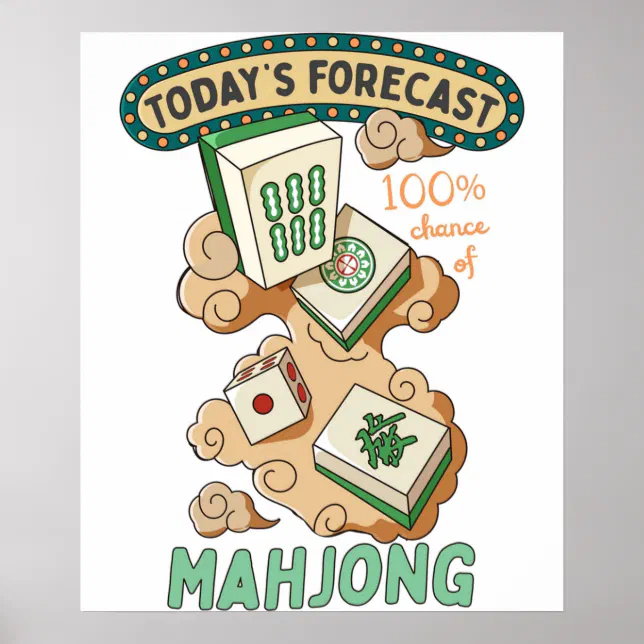 Mahjong Tiles And Clouds Cartoon Poster | Zazzle