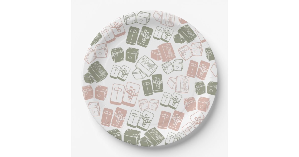 Mahjong tiles and dice in pink and khaki paper plates | Zazzle