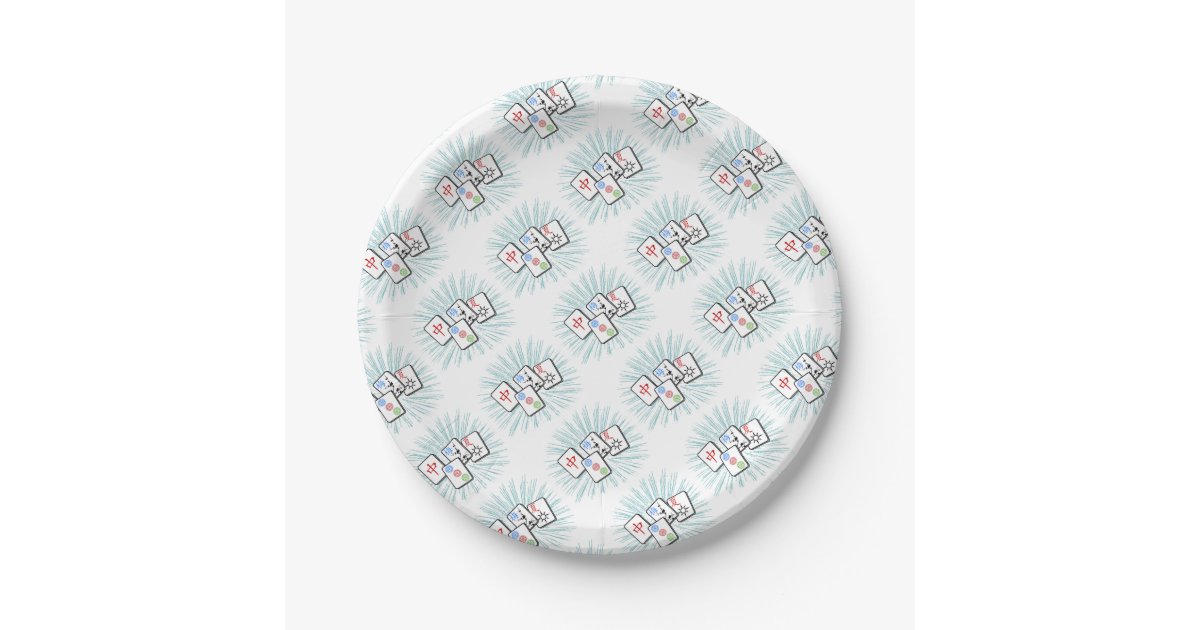 Mahjong Tiles Blue Paper Plates | Zazzle