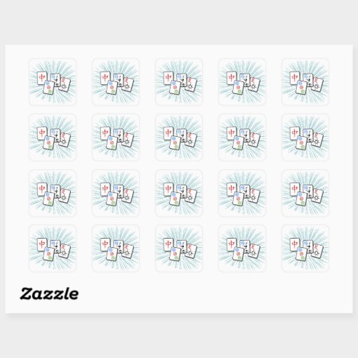 Mahjong Tiles Blue Square Sticker | Zazzle